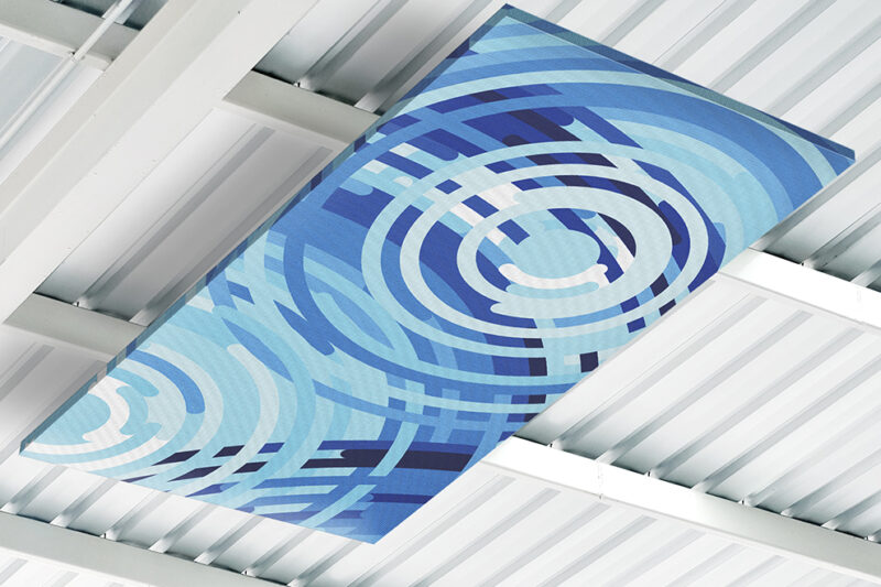 geluid absorberend plafond eiland met print - Acoustiwall